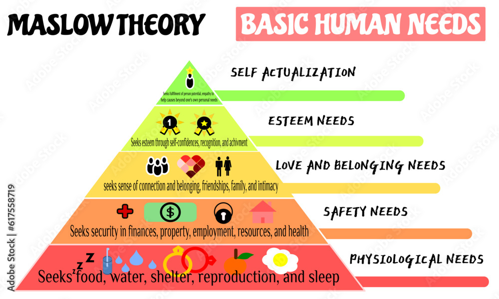 vector illustration of maslow theory. basic human needs vector ...