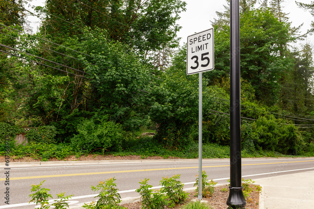 The American Type of Speed Limit 35 Road Sign, Message to Drivers about ...