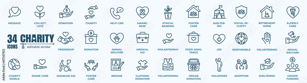 Charity Icons Pack. Thin line icons set. Flat icon collection set ...