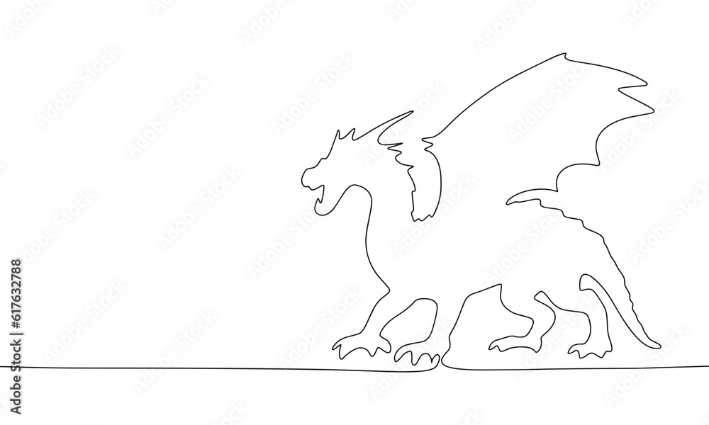 Dragon isolated on white background. One line continuous dragon symbol ...