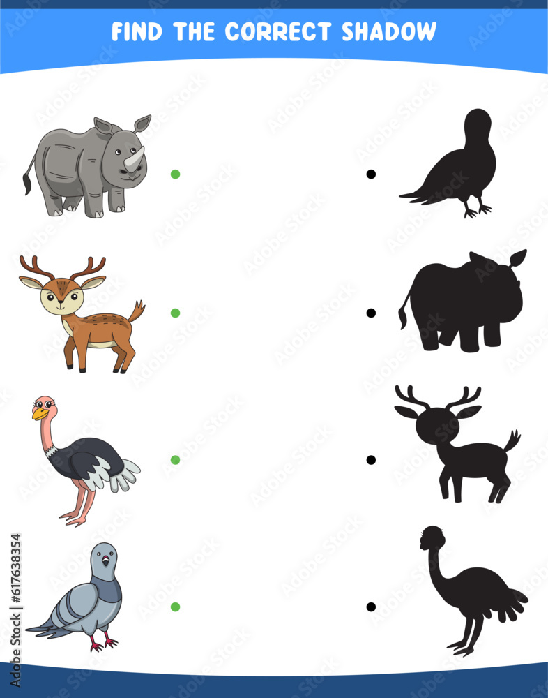 vector illustration finding the correct shadow wild animals rhino deer ...