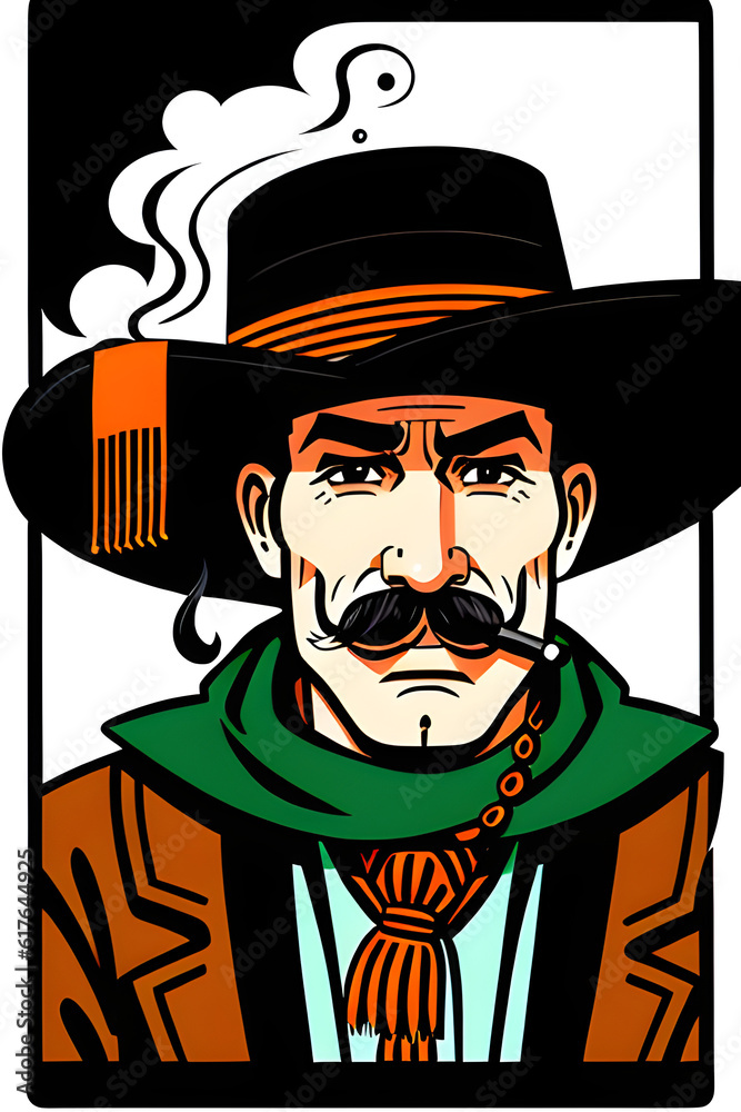 Cartoon illustration of an old cowboy wearing a poncho and cowboy hat ...