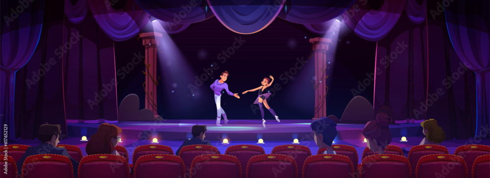 Ballet dancer show on stage with curtain background. Woman and man ...