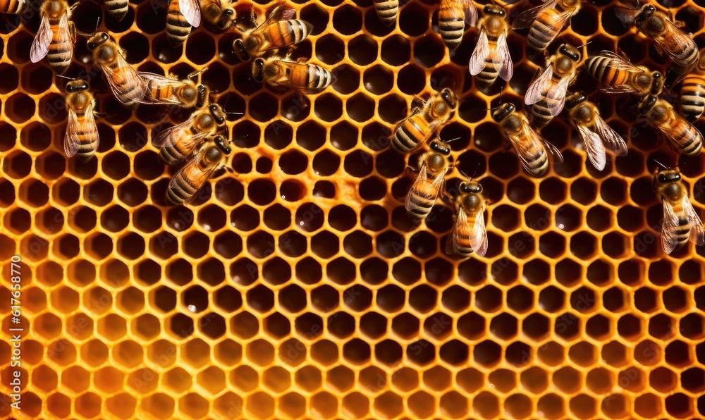 Busy bees diligently build honeycomb, a masterpiece of teamwork and ...