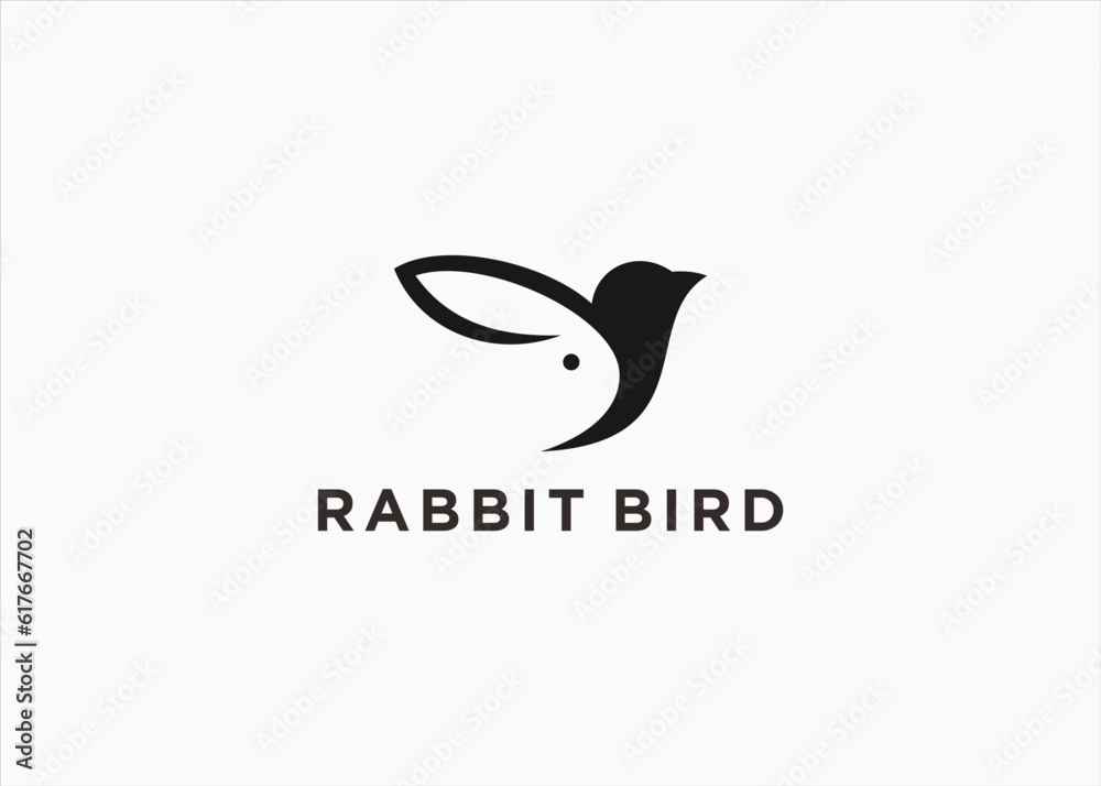 rabbit with bird logo design vector silhouette illustration Stock ...