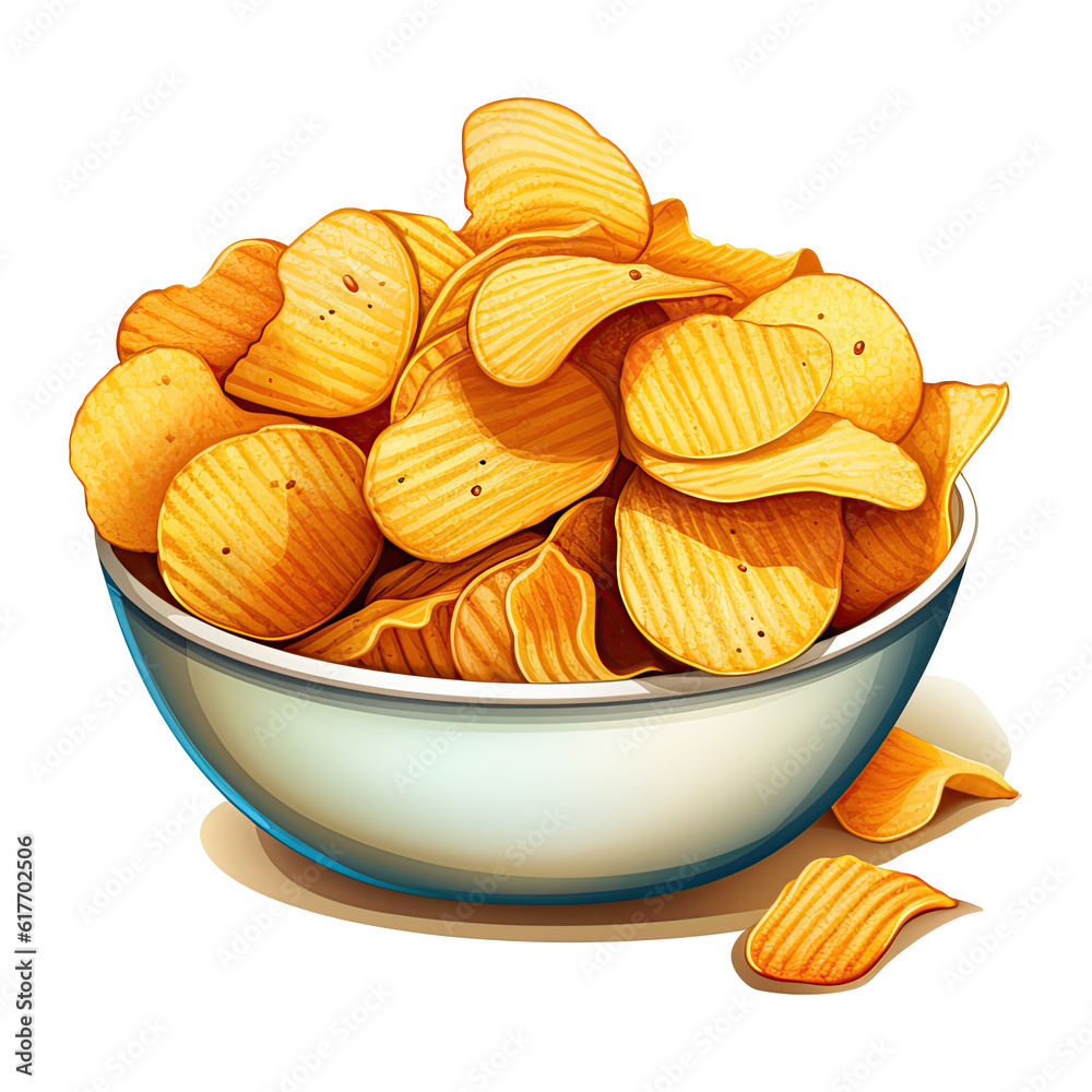 Crunchy and delicious fried potato chips clipart. Cartoon illustration of tasty fast food snack ...