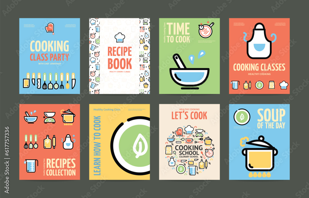 Cooking School and Classes Placard Poster Banner Card Template Set ...