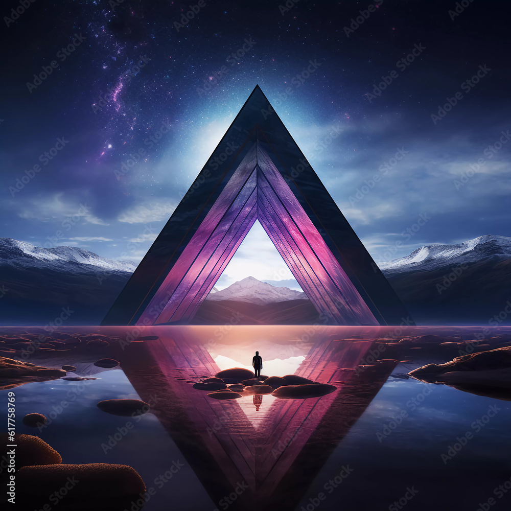 Abstract neon background with geometric triangle shape, Beautiful frame ...