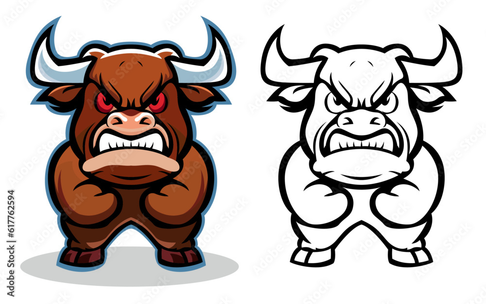 Angry Bull Cartoon mascot vector illustration, Angry muscular bull logo ...