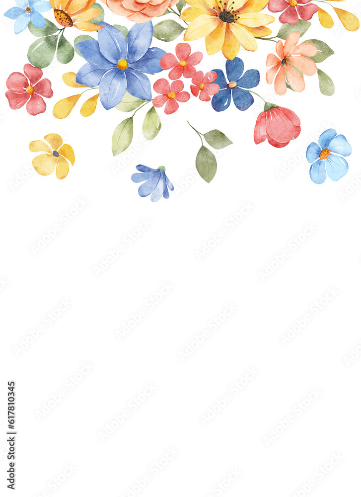 Watercolor flowers, floral frame border for greeting card, invitation ...