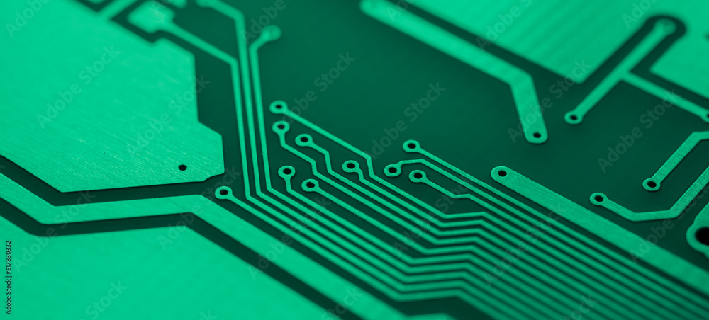 green printed circuit board. layout of tracks. Stock Photo | Adobe Stock