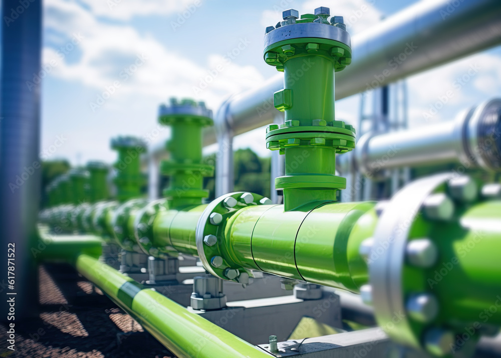 Hydrogen renewable energy production pipeline. Green hydrogen gas for clean electricity ...