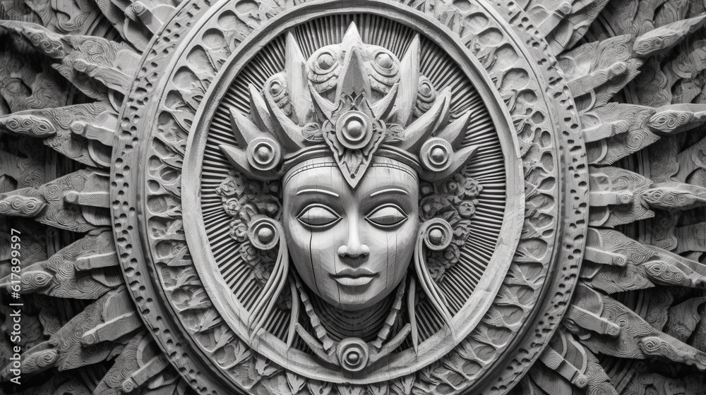 Ancien spiritual face sculpture carved. A Phantasmagoric relief ...