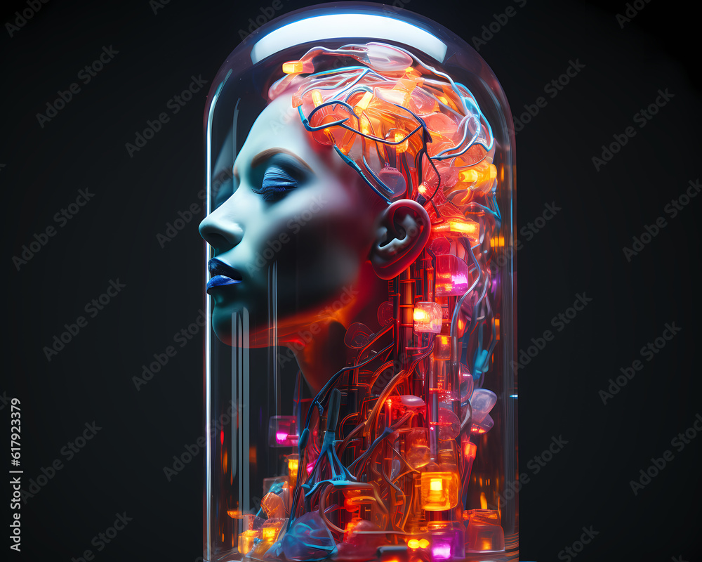 Surreal Preservation: Woman's Head Encased in a Glass Jar - A Striking ...