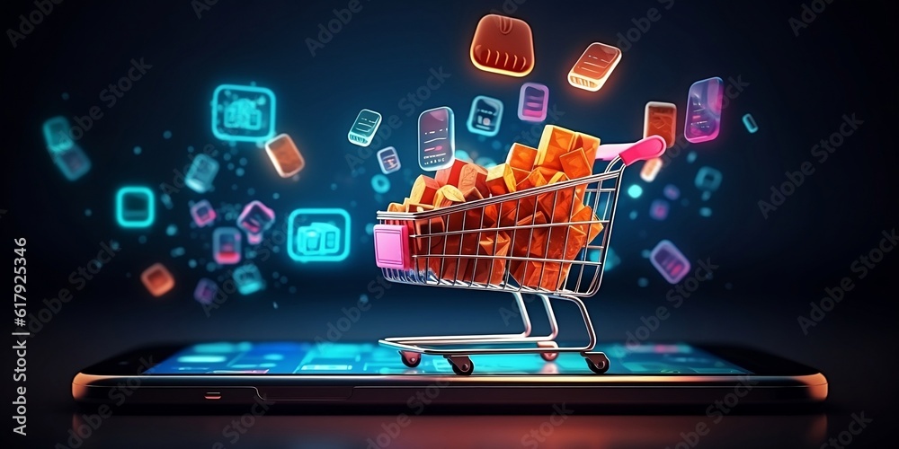 Futuristic online shopping technology digital payment from mobile phone ...