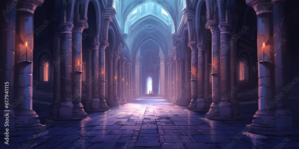 castle corridor anime style background Stock Illustration | Adobe Stock
