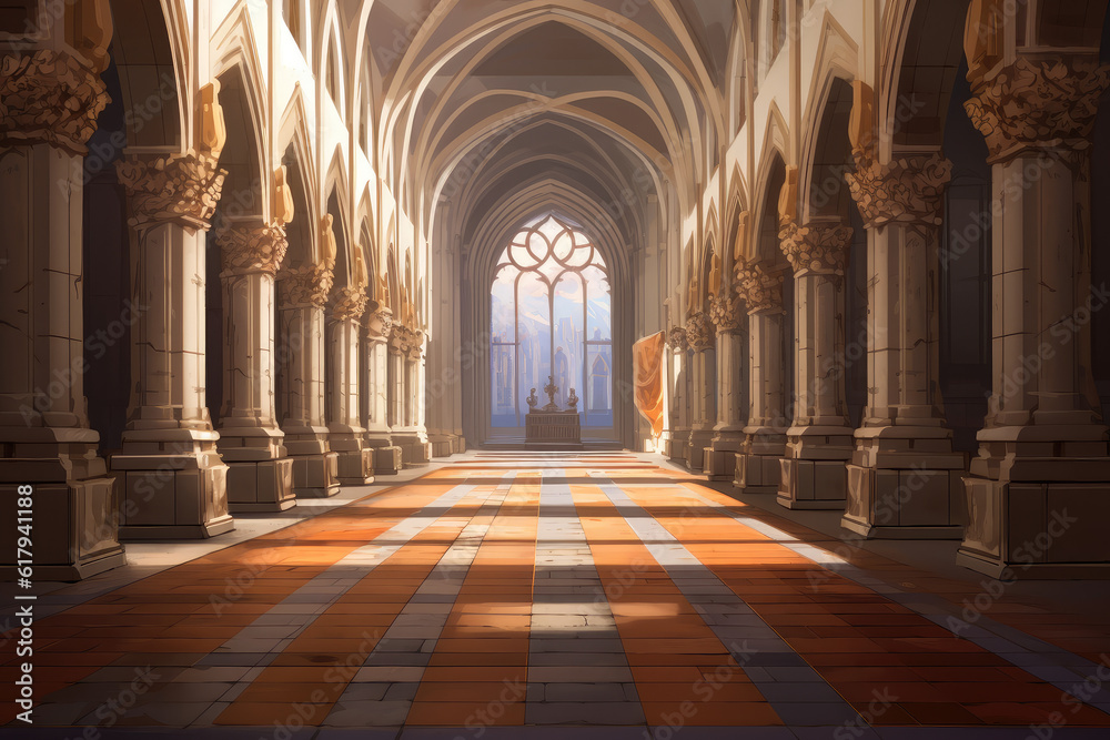 castle corridor anime style background Stock Illustration | Adobe Stock