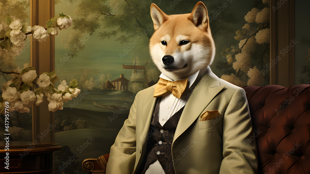 Stock-Illustration „Shiba Inu SHIB Dogecoin Doge in a suit, finance, AI ...