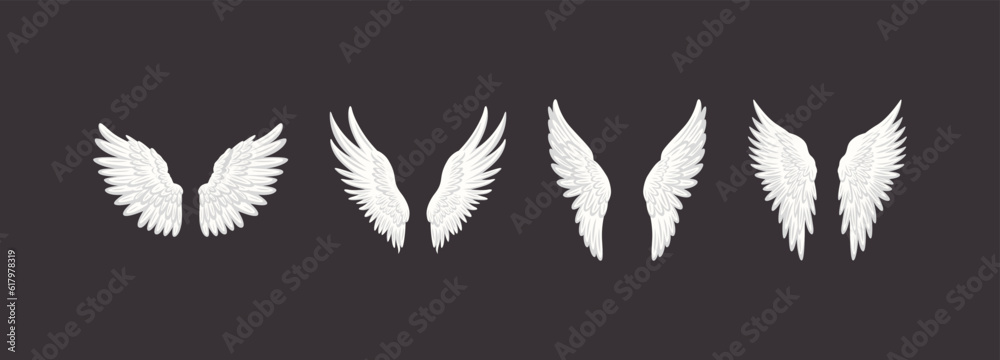 Vector White Flat Wing Icon Set. Vintage Angel Wings, Icons, Design ...
