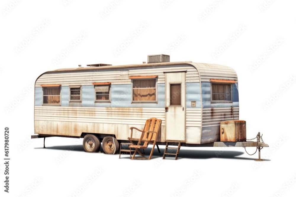 Detailed illustration of an old trailer mobile home isolated on white ...