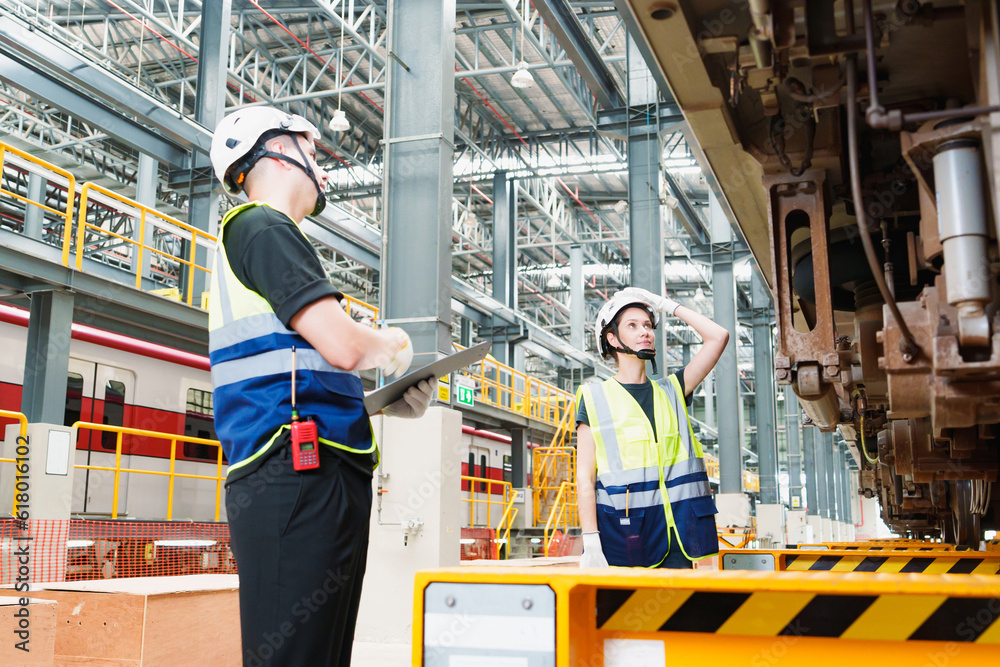 Railway technician engineer checking controls system for security ...