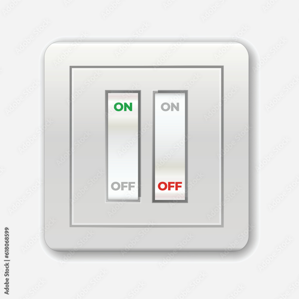 Realistic toggle switch on or off. Control electric light. Round ...