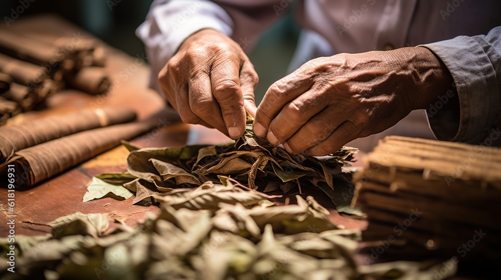 Traditional Tobacco Processing, making cuban cigars - Generative AI ...
