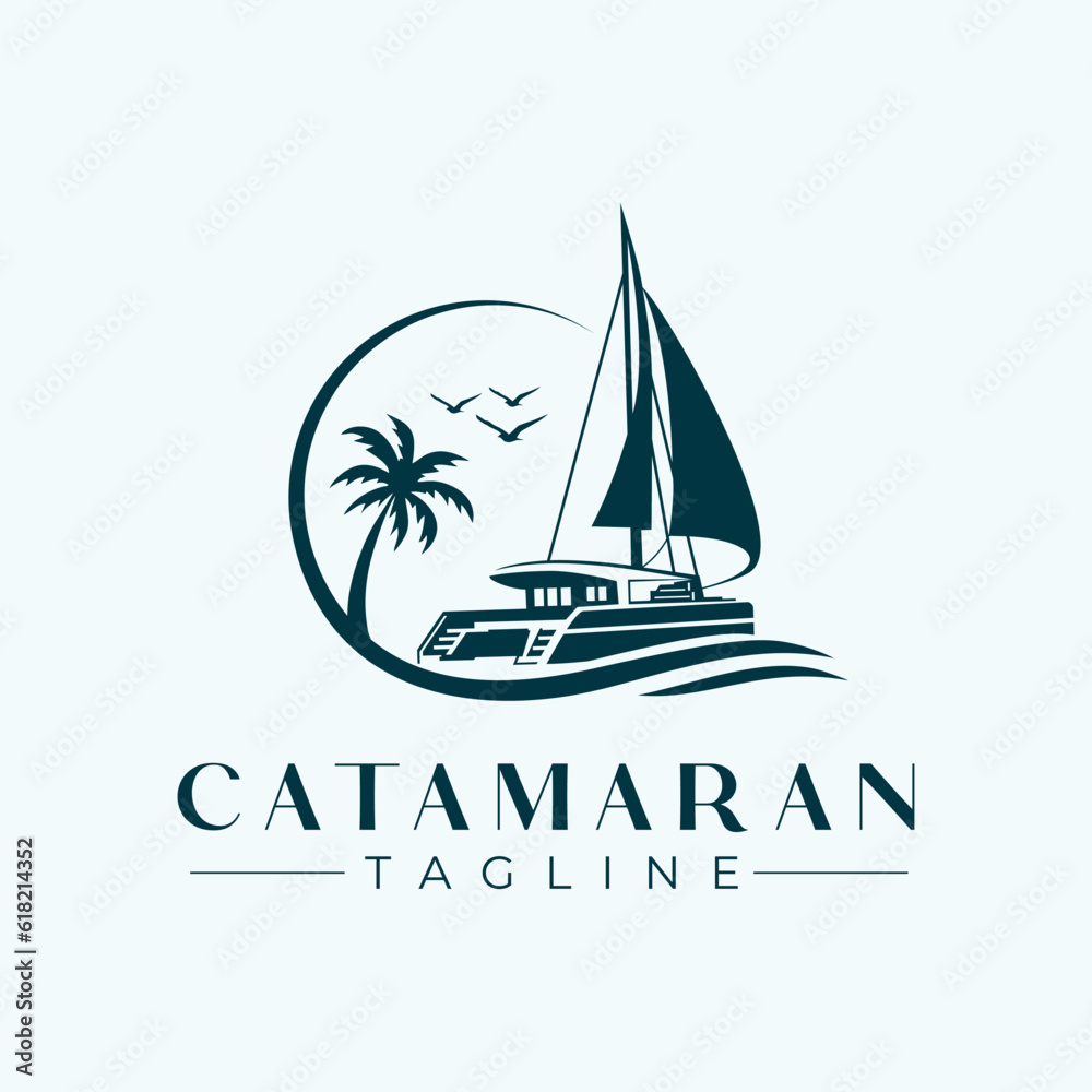 Catamaran Yacht Logo Design Template Stock Vector | Adobe Stock