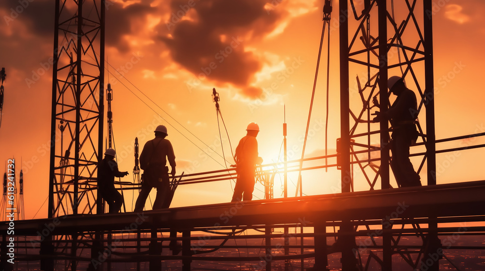 An Electrical Engineers and Workers are Working on the Construction of ...