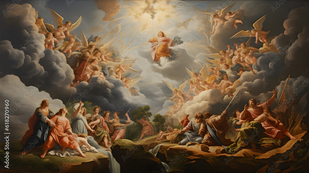 Renaissance-Inspired Ancient Style Painting of Heaven, Celestial ...