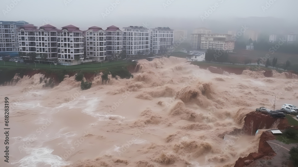 Concept natural disasters with storm wind and rain. Landslide and ...