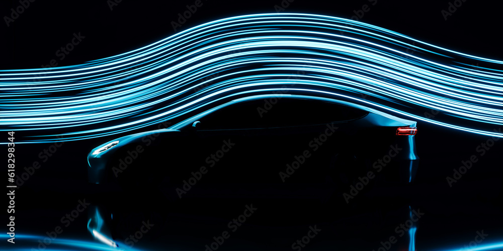Electric vehicle aerodynamics test in wind tunnel, modern concept car ...