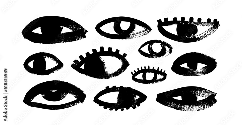 Brush drawn vector eyes collection. Hand drawn vector human parts of ...