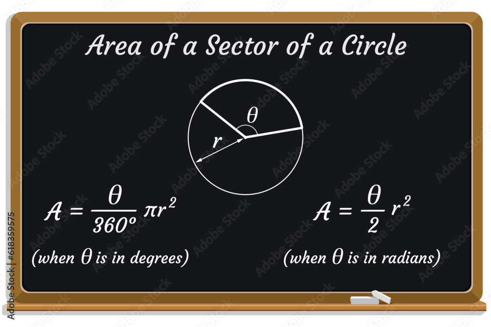 Area of a Sector of a Circle Formula on a black chalkboard. School ...
