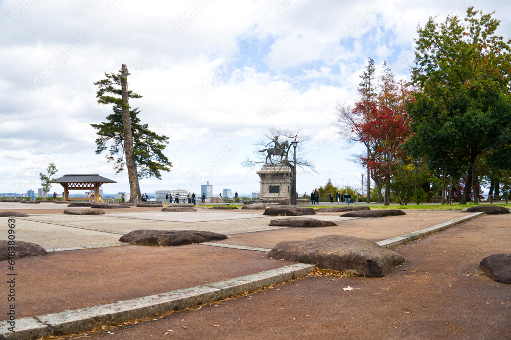 Statue of Masamune Date (the lord of Tohoku region in the Sengoku era ...
