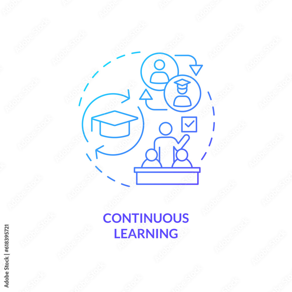Continuous learning blue gradient concept icon. Self development ...