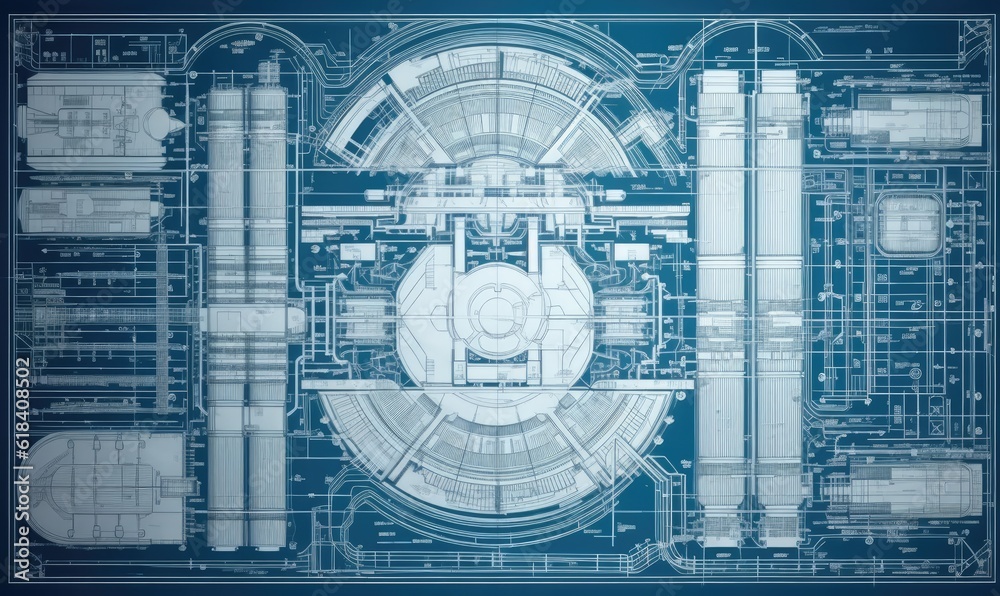 Detailed technical drawing of a nuclear power plant showcased in a ...
