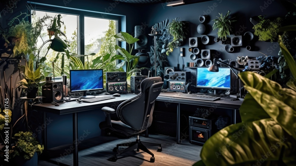Inspiring office interior design Tech-inspired style Office featuring ...