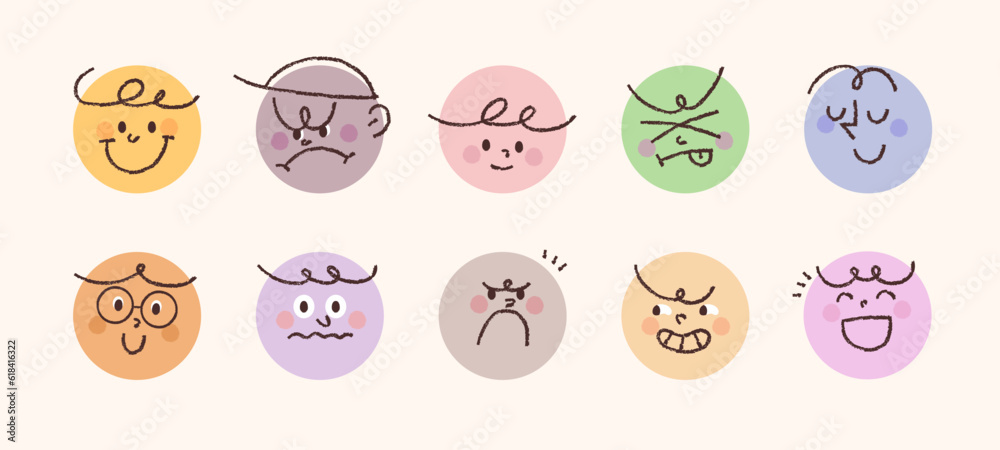 Cute people facial expression icons. A collection of simple face ...