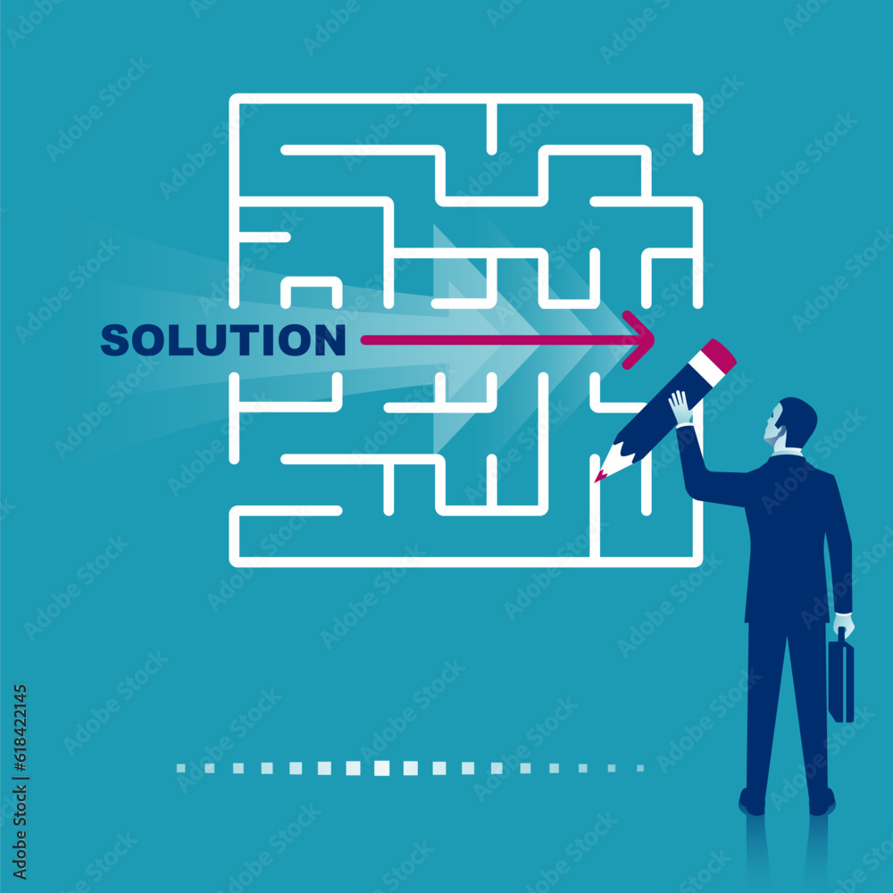Problem and solution. Businessman erases obstacles with an eraser on ...