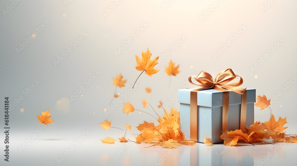 present gift box. Autumn background. Copy space. Generative AI. Stock ...