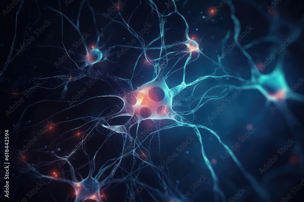 Active nerve cells. Neuronal network with electrical activity of neuron ...