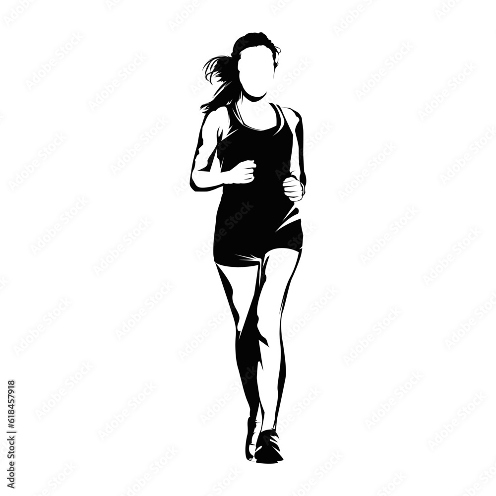 Running woman silhouettes on white background isolated. Silhouette of a ...