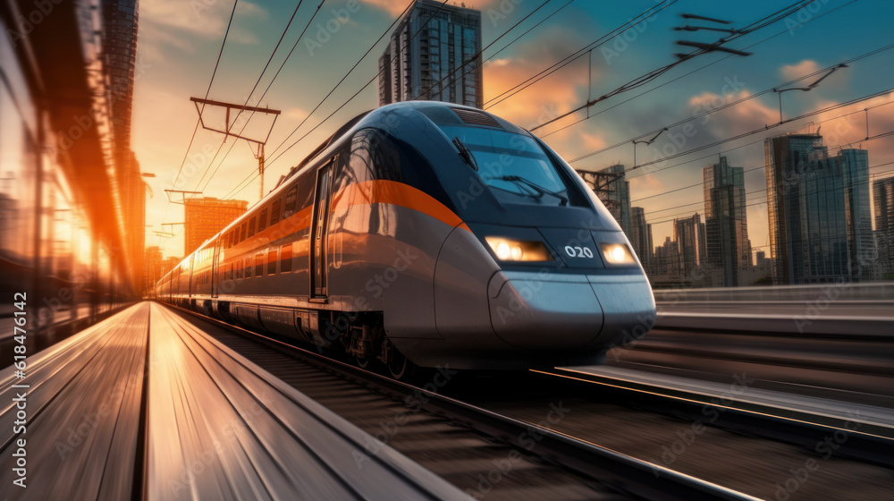 High-Speed Train with Cityscape in the Background Stock Photo | Adobe Stock
