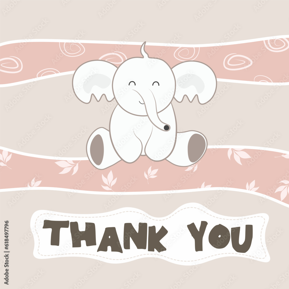Vector cute kawaii animal collection cartoon thank you card background ...