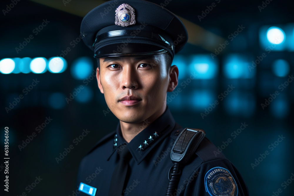 Portrait of an Asian police officer in uniform Stock Illustration ...