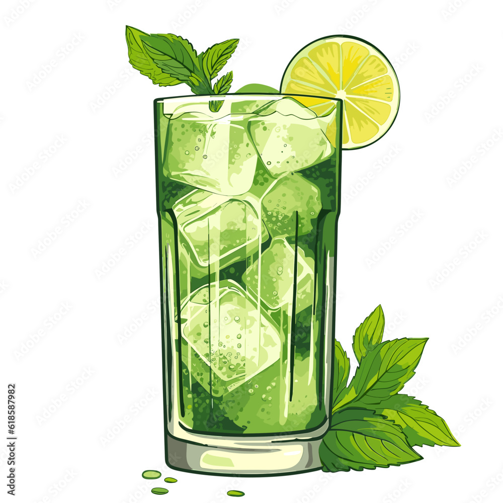 Vector illustration. Fresh Cocktail Mojito. Flat Style. Colorful ...