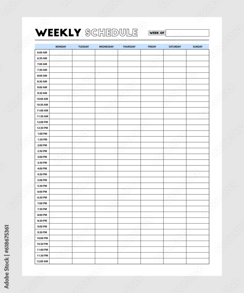 Vector Template Weekly Schedule, Personal Weekly Planner, Productivity ...