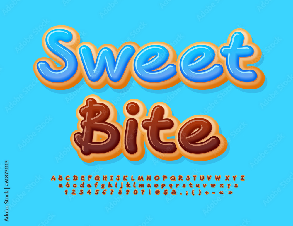 Vector delicious sign Sweet Bite. Handwritten cake Font. Chocolate ...
