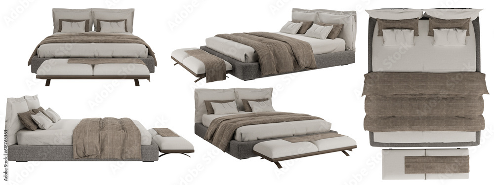 Bed, Bedroom, isometric bed, bed with pillows mockup, top view, font ...